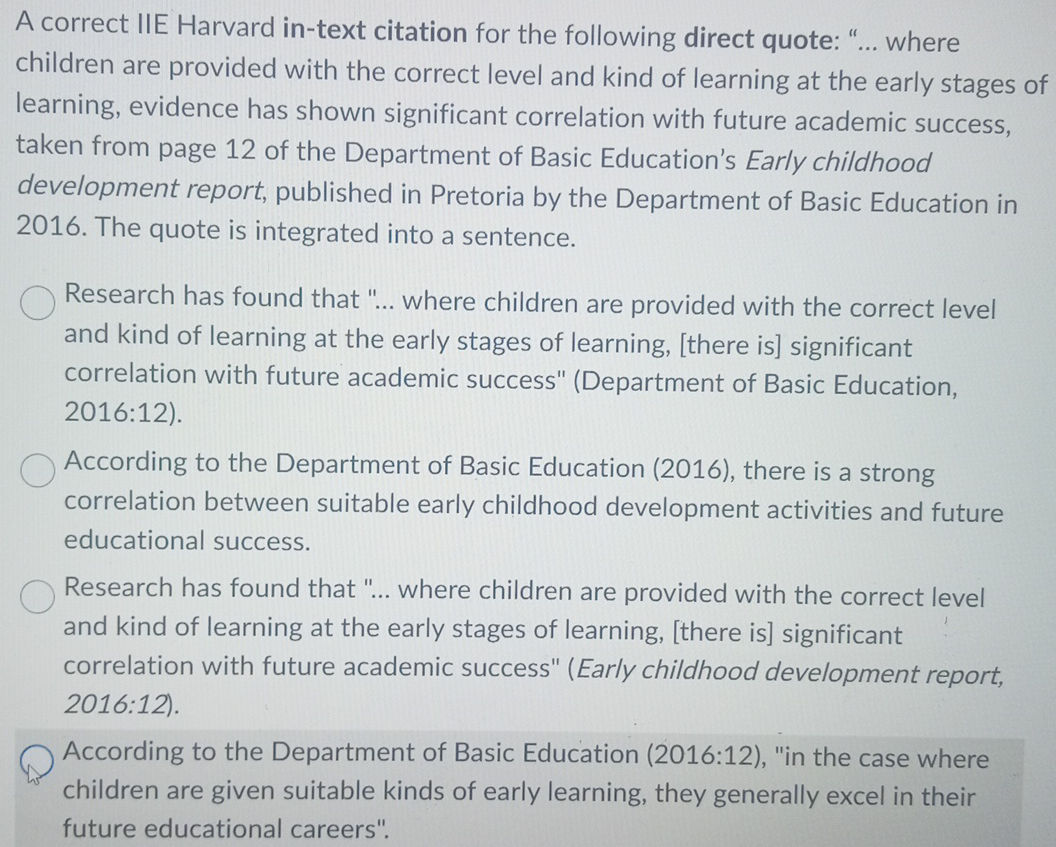 A correct IIE Harvard in-text citation for | StudyX