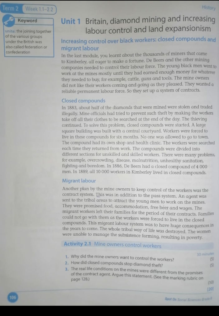 Activity 2.1 Mine owners control workers 1. | StudyX