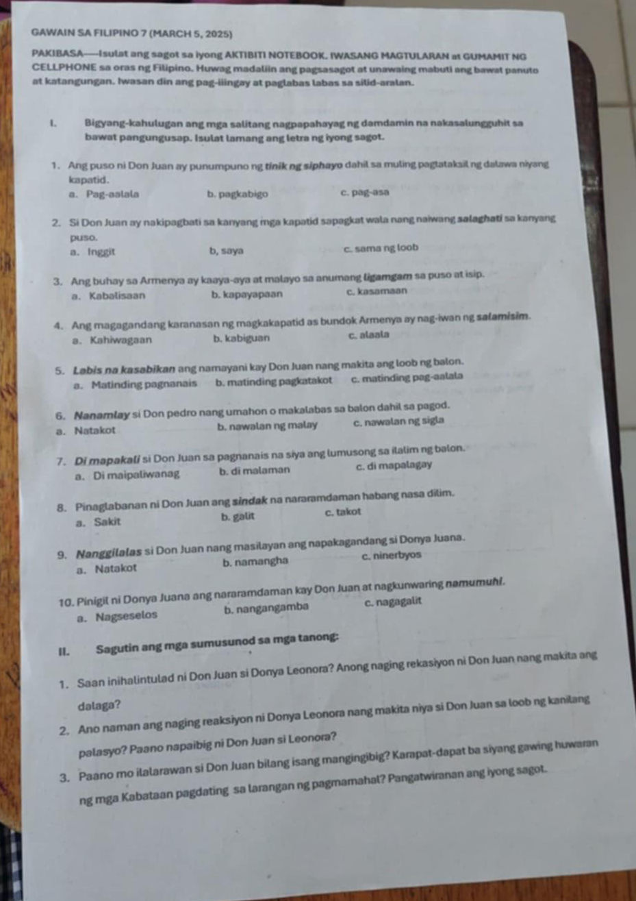 GAWAIN SA FILIPINO 7 (MARCH 5, 2025) | StudyX