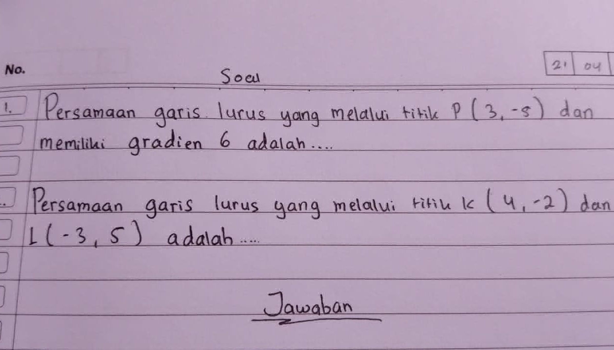 1. Persamaan garis lurus yang melalui titik | StudyX