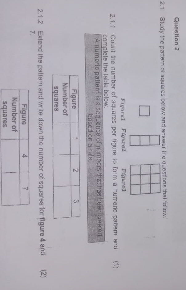 Question 2 2.1 Study the pattern of squares | StudyX