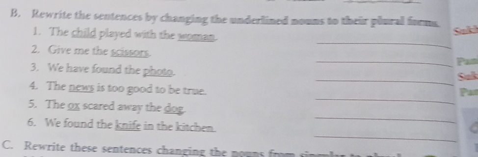 B. Rewrite the sentences by changing the | StudyX