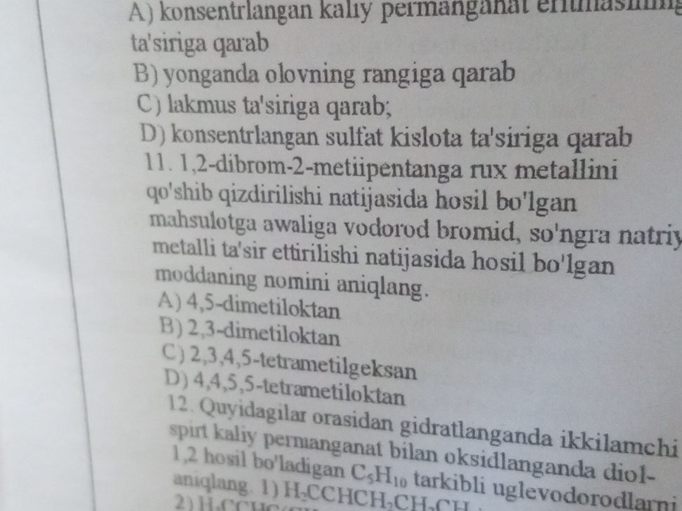11. 1,2-dibrom-2-metilpentanga rux metallini | StudyX