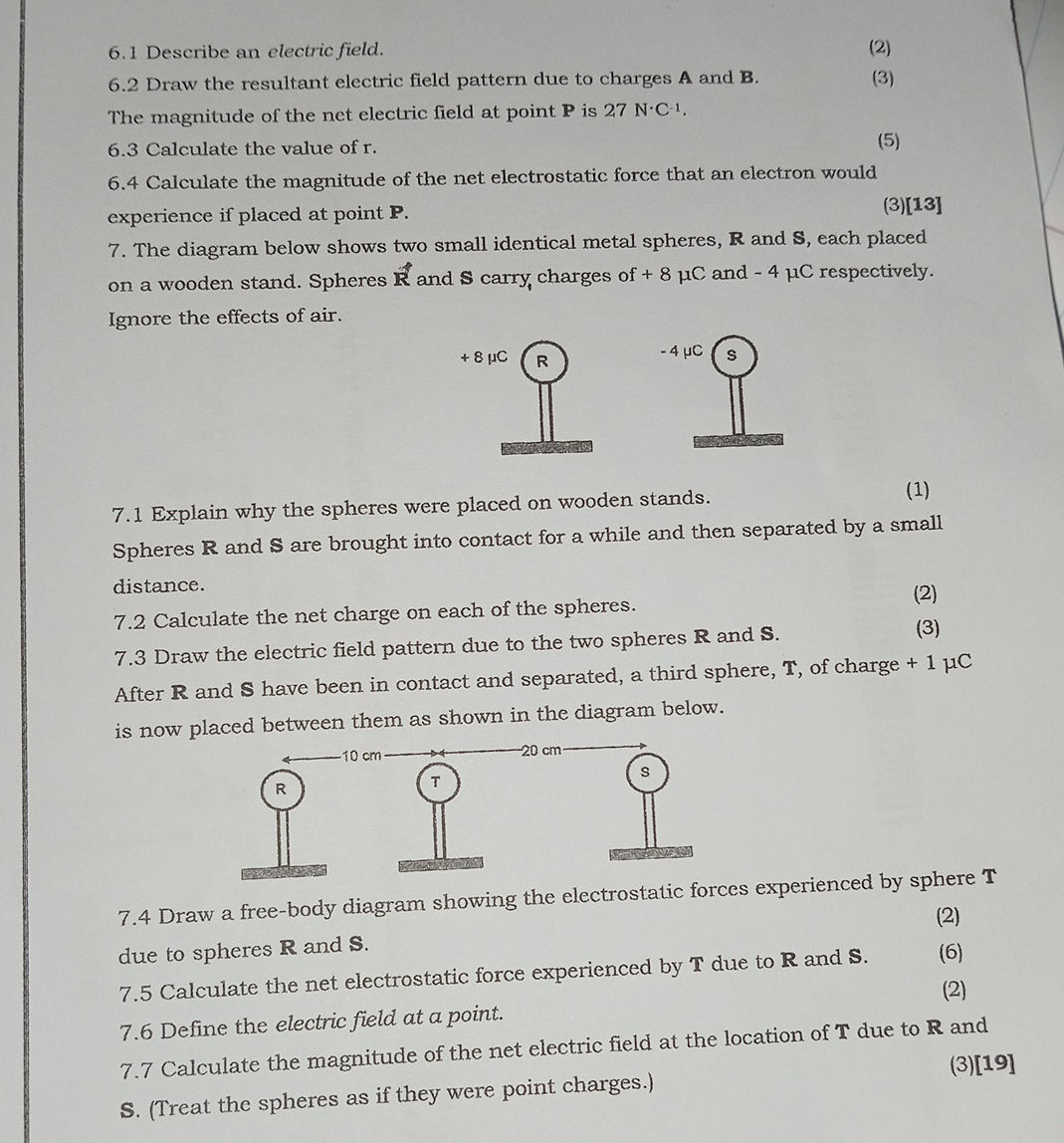 6.1 Describe an electric field. 6.2 Draw | StudyX