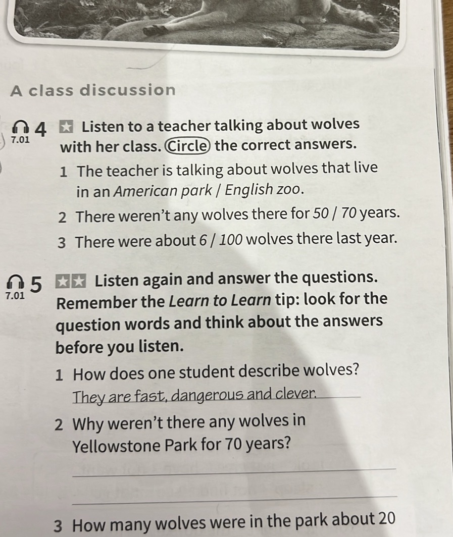 4 Listen to a teacher talking about wolves | StudyX