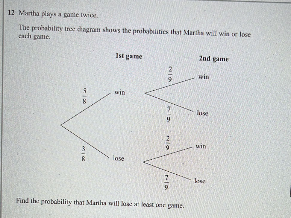 12 Martha plays a game twice. The | StudyX