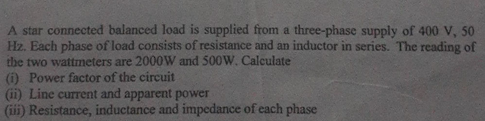 A star connected balanced load is supplied | StudyX