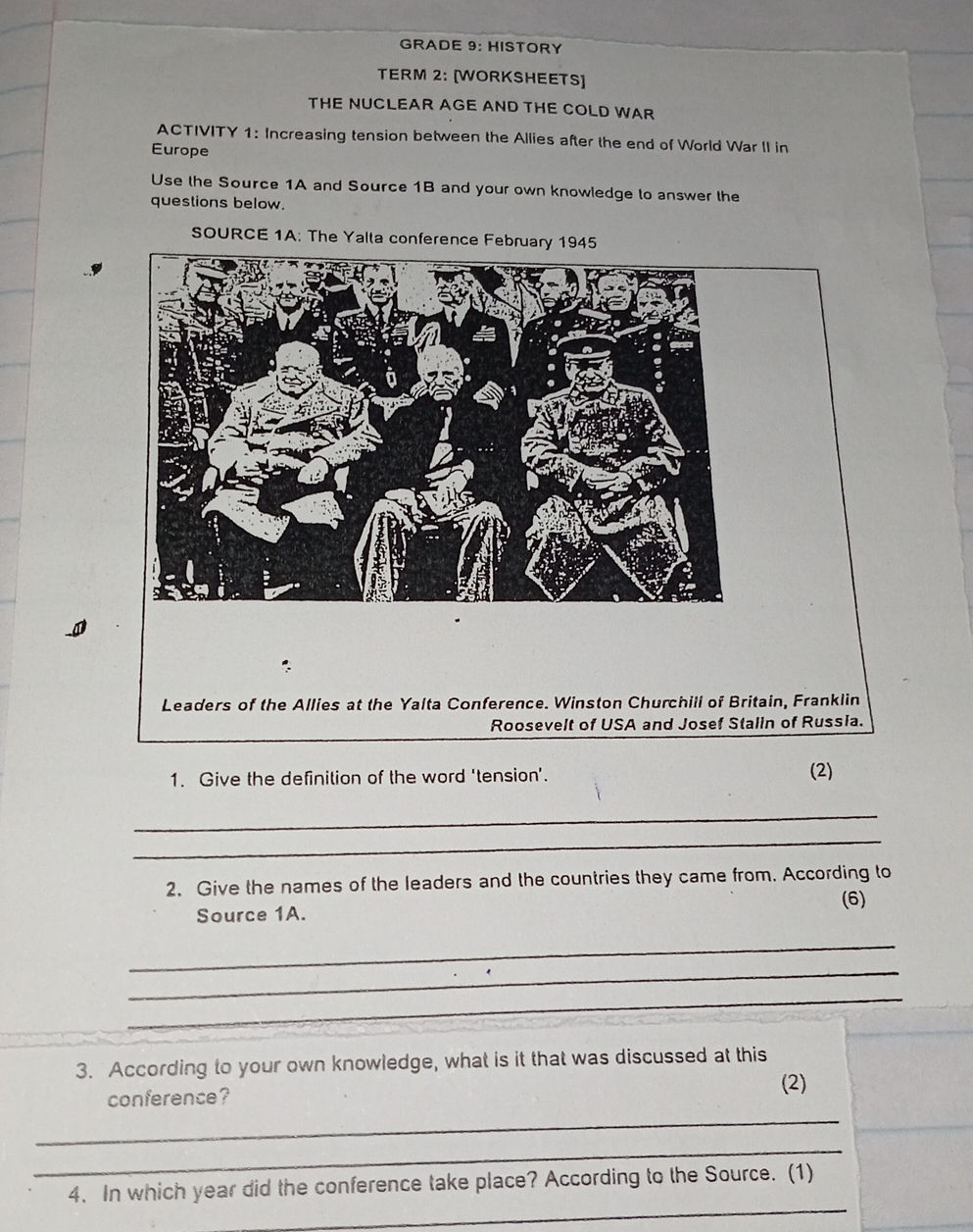 ACTIVITY 1: Increasing tension between the | StudyX