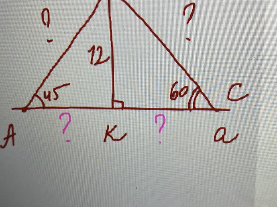 A triangle is shown with angles 45 and 60 | StudyX
