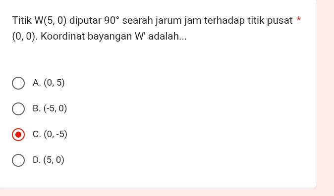 Titik W(5, 0) diputar 90° searah jarum jam | StudyX