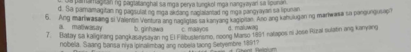 6. Ang mariwasang si Valentin Ventura ang | StudyX