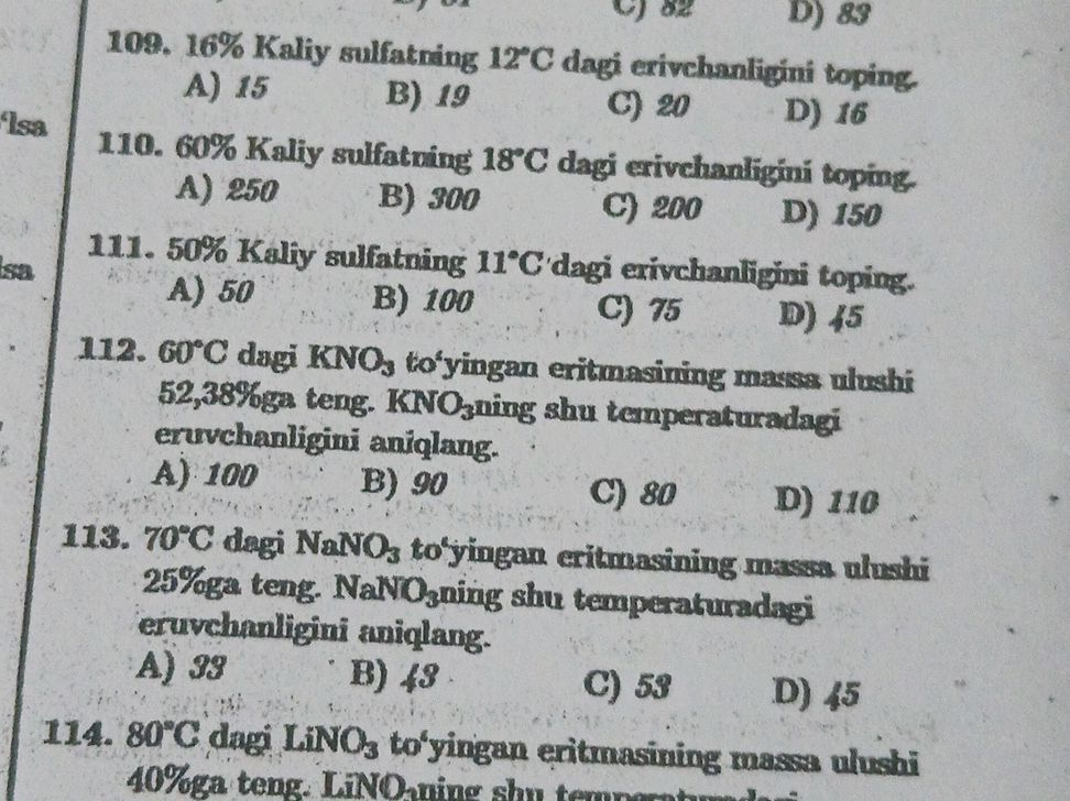 109. 16% Kaliy sulfatning 12°C dagi | StudyX
