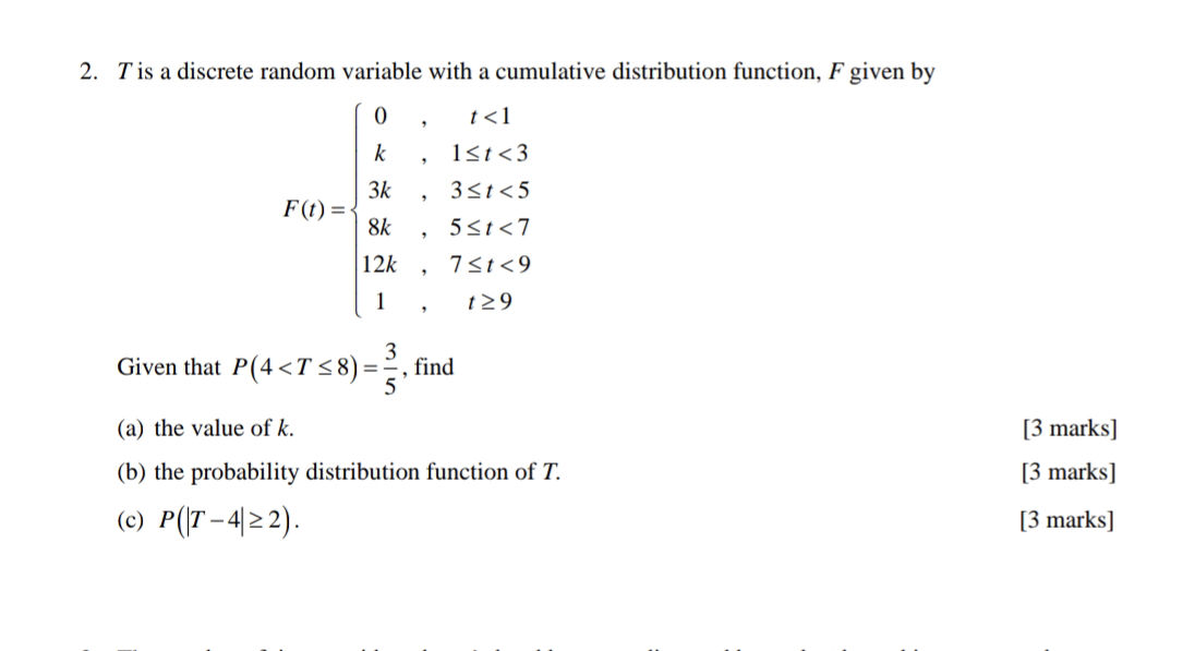 2. T is a discrete random variable with a | StudyX