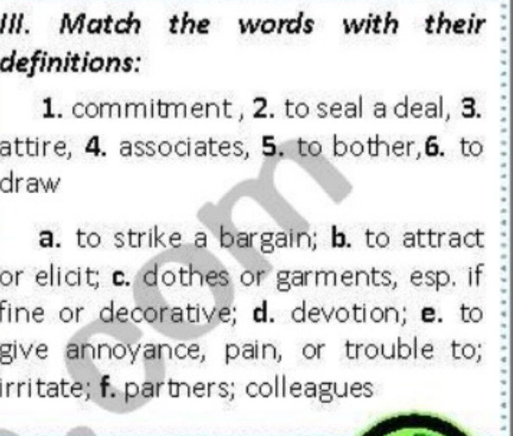 III. Match the words with their definitions: | StudyX