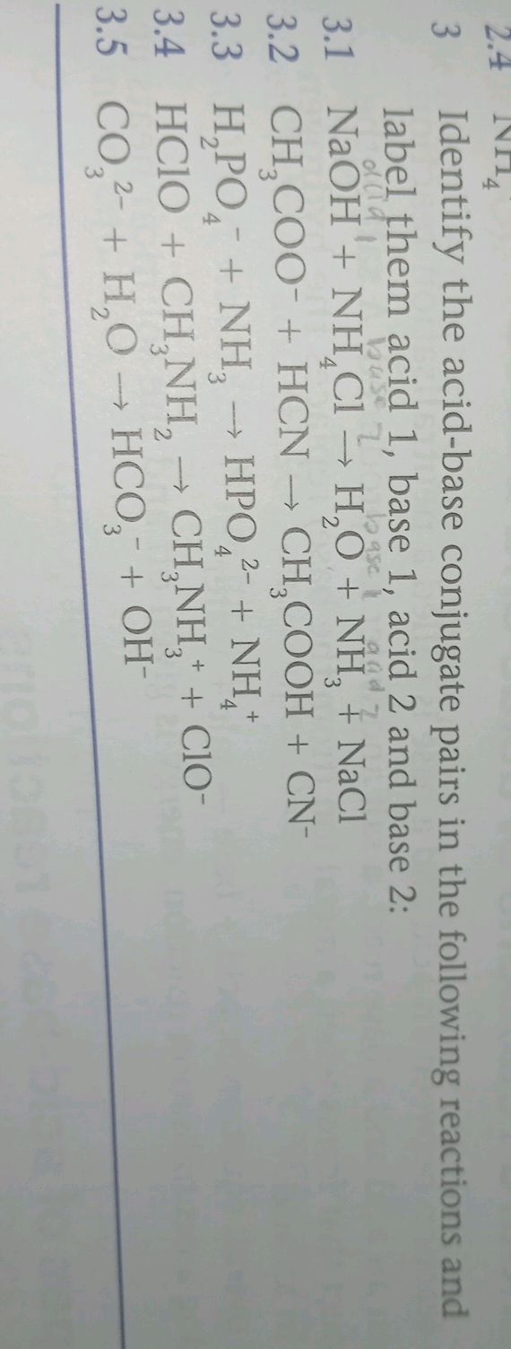 Identify the acid-base conjugate pairs in | StudyX