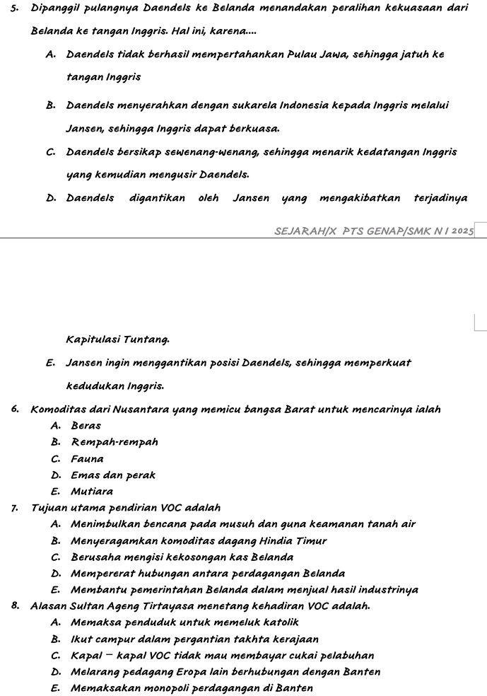 5. Dipanggil pulangnya Daendels ke Belanda | StudyX