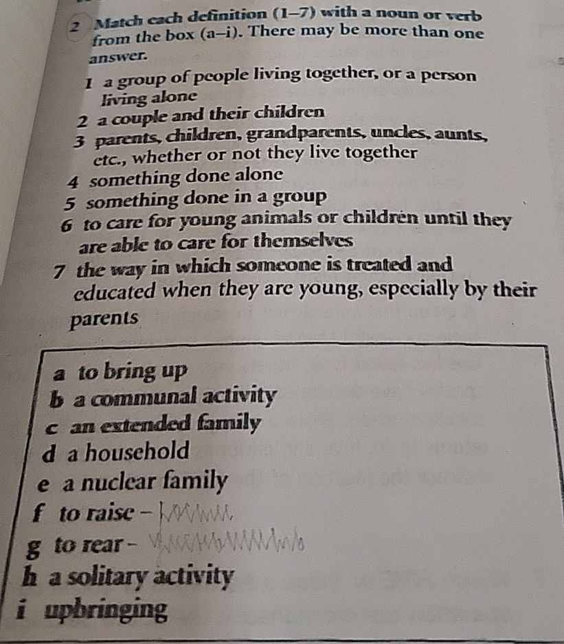 Match each definition (1-7) with a noun or | StudyX