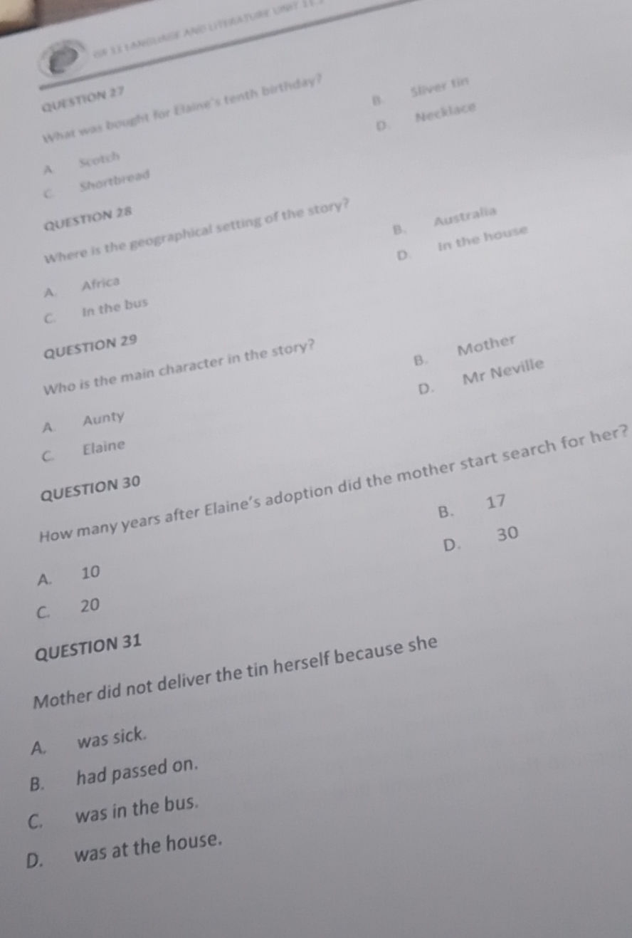 QUESTION 27 What was bought for Elaine's | StudyX