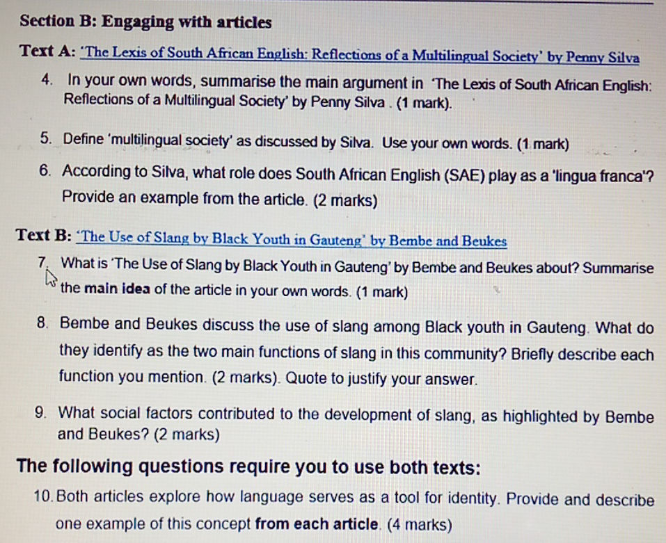 Section B: Engaging with articles Text A: | StudyX