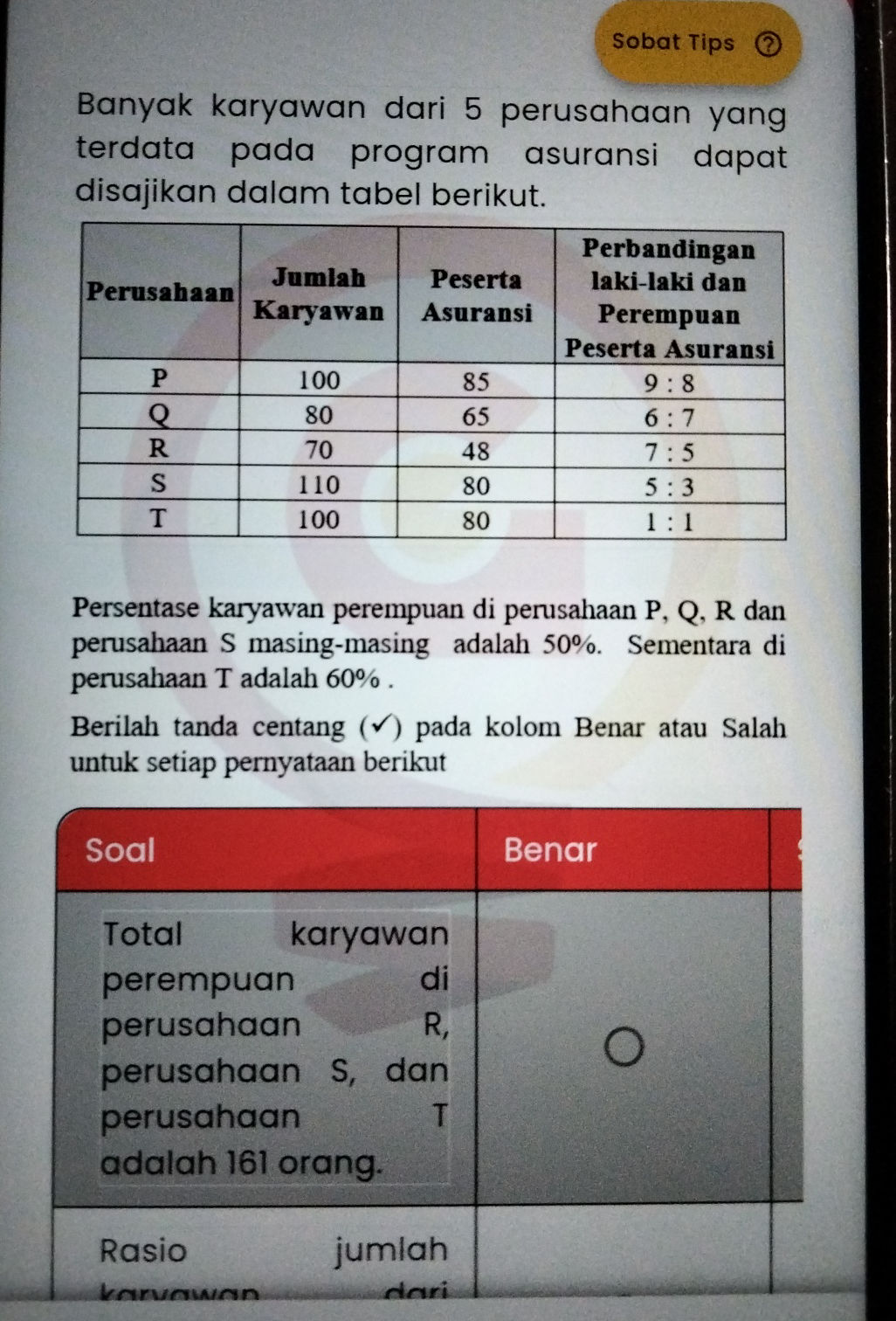 Berikut adalah tabel yang menunjukkan data | StudyX