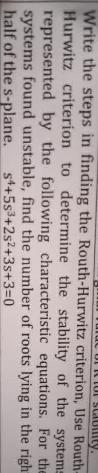 Write the steps in finding the Routh-Hurwitz | StudyX