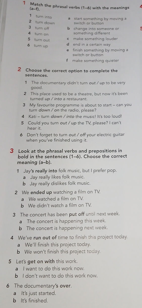 1 Match the phrasal verbs (1-6) with the | StudyX