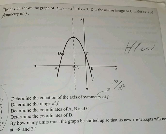 The sketch shows the graph of $f(x) = -x^2 - | StudyX