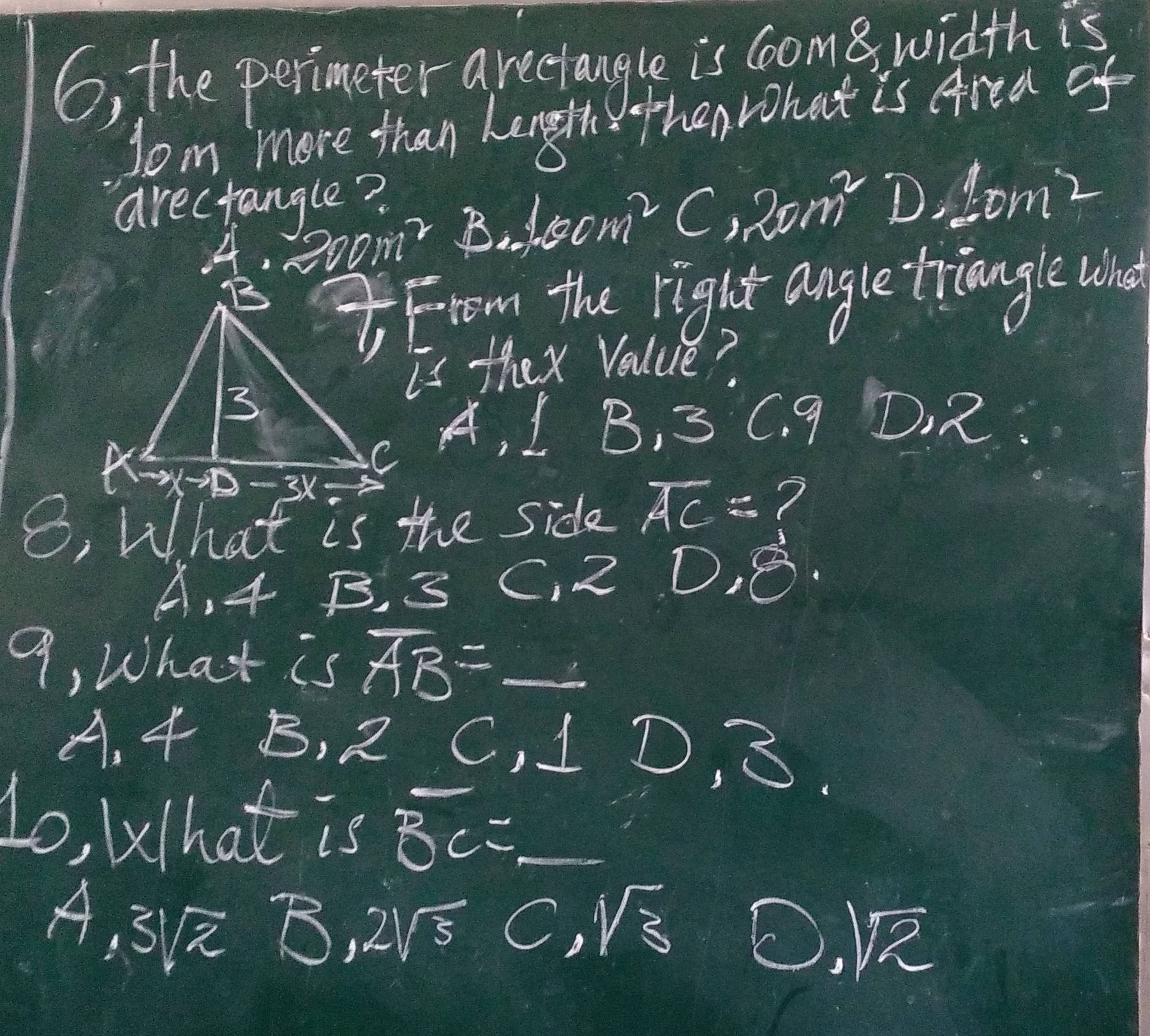 6, the perimeter a rectangle is 60m width | StudyX