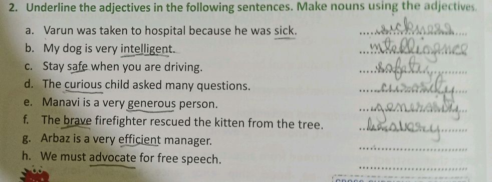 2. Underline the adjectives in the following | StudyX