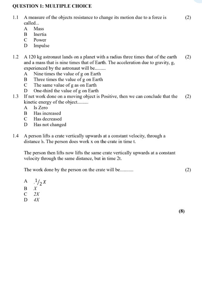 QUESTION 1: MULTIPLE CHOICE 1.1 A measure | StudyX