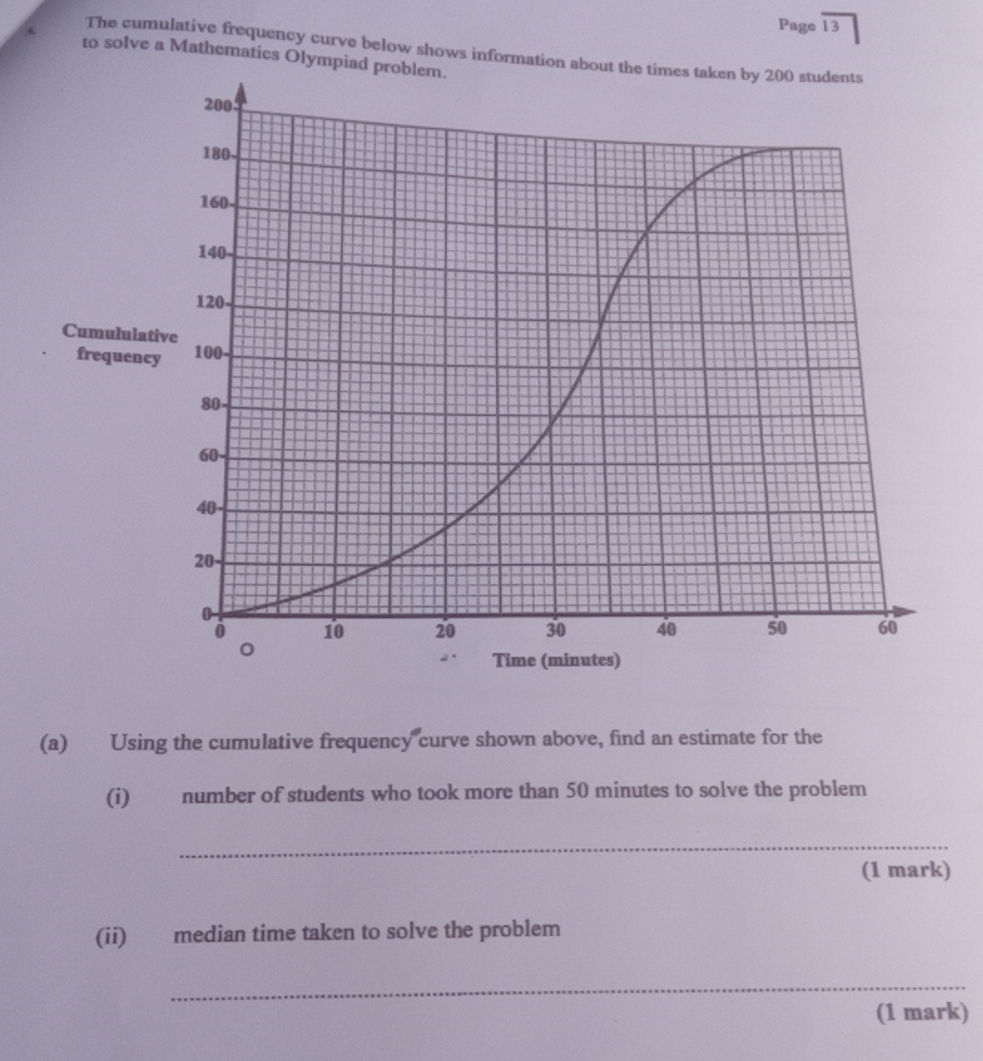 Using the cumulative frequency curve shown | StudyX