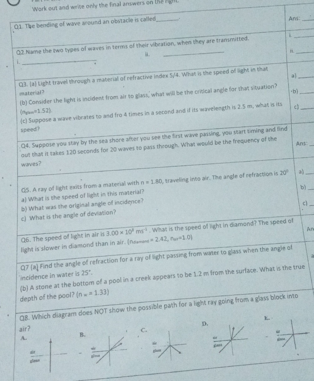 Q1. The bending of wave around an obstacle | StudyX