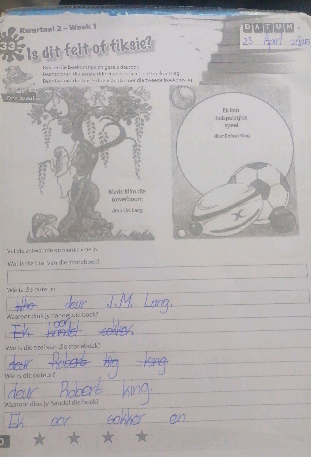 Kyk na die boekomslae en gesels daaroor. | StudyX