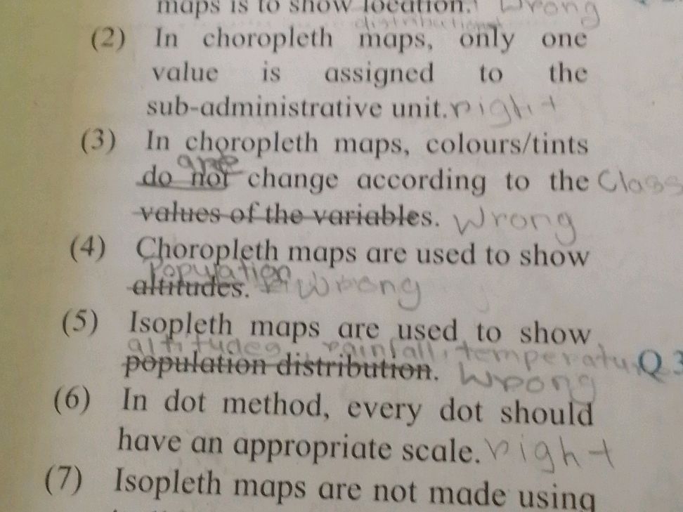 (2) In choropleth maps, only one value is | StudyX