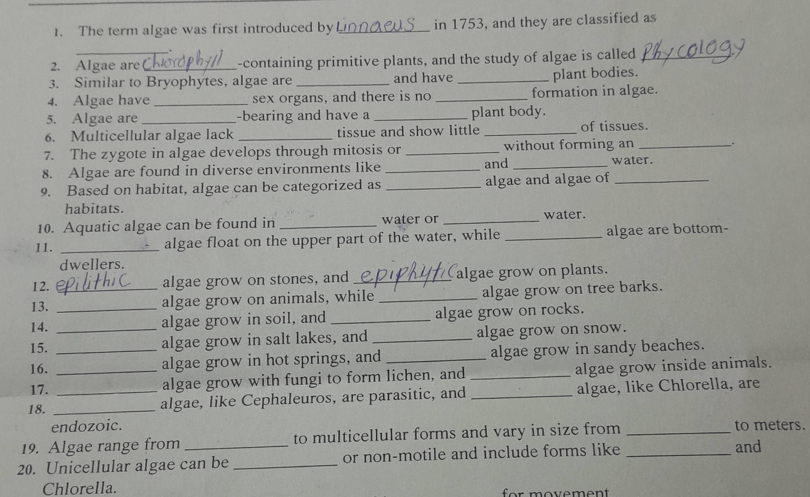 1. The term algae was first introduced by | StudyX
