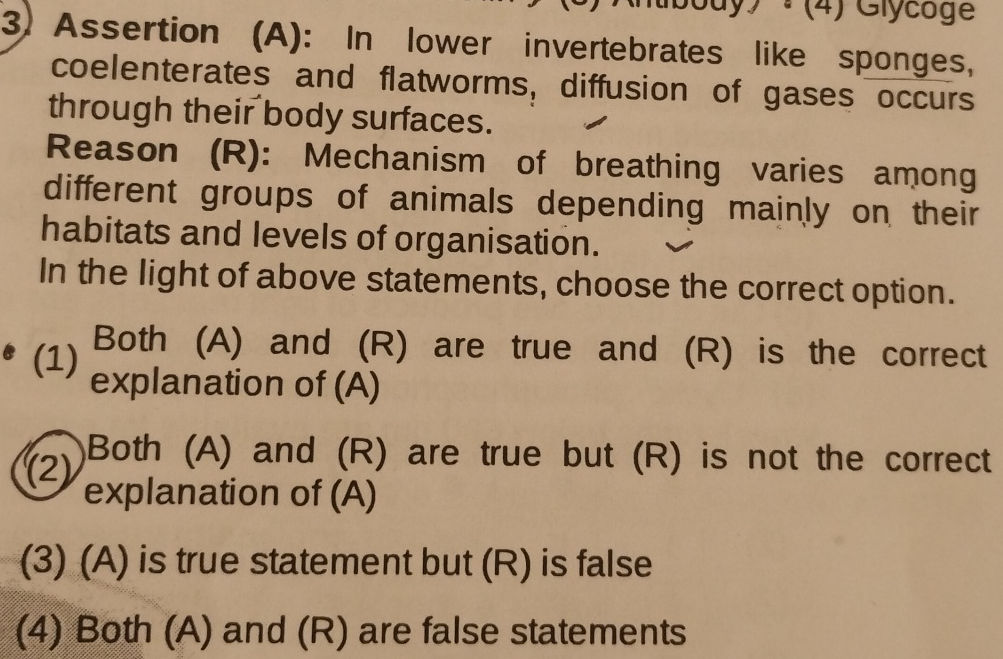 Assertion (A): In lower invertebrates like | StudyX