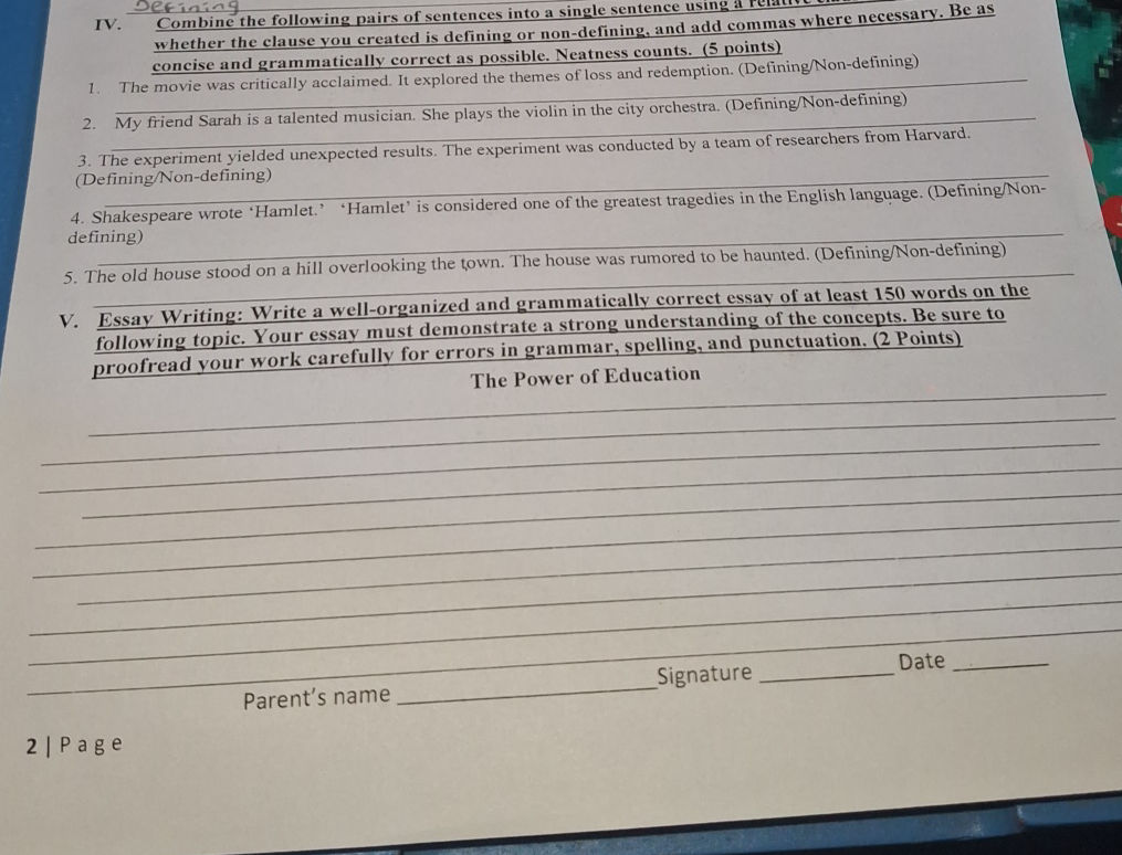 IV. Combine the following pairs of sentences | StudyX
