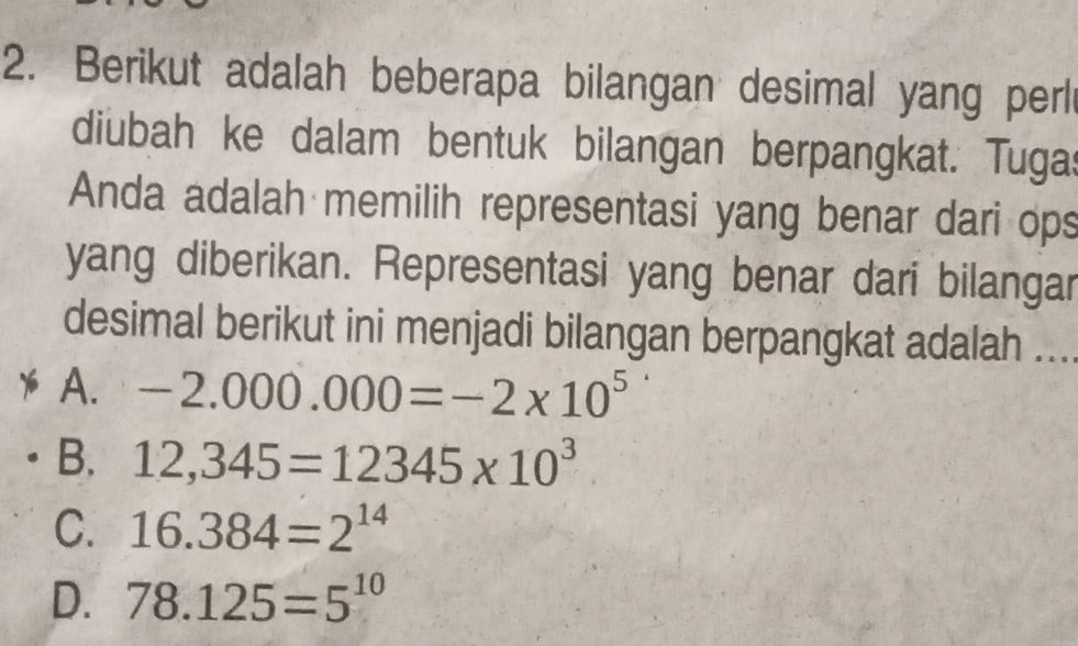 2. Berikut adalah beberapa bilangan desimal | StudyX