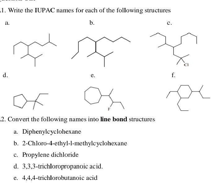 A1. Write the IUPAC names for each of the | StudyX