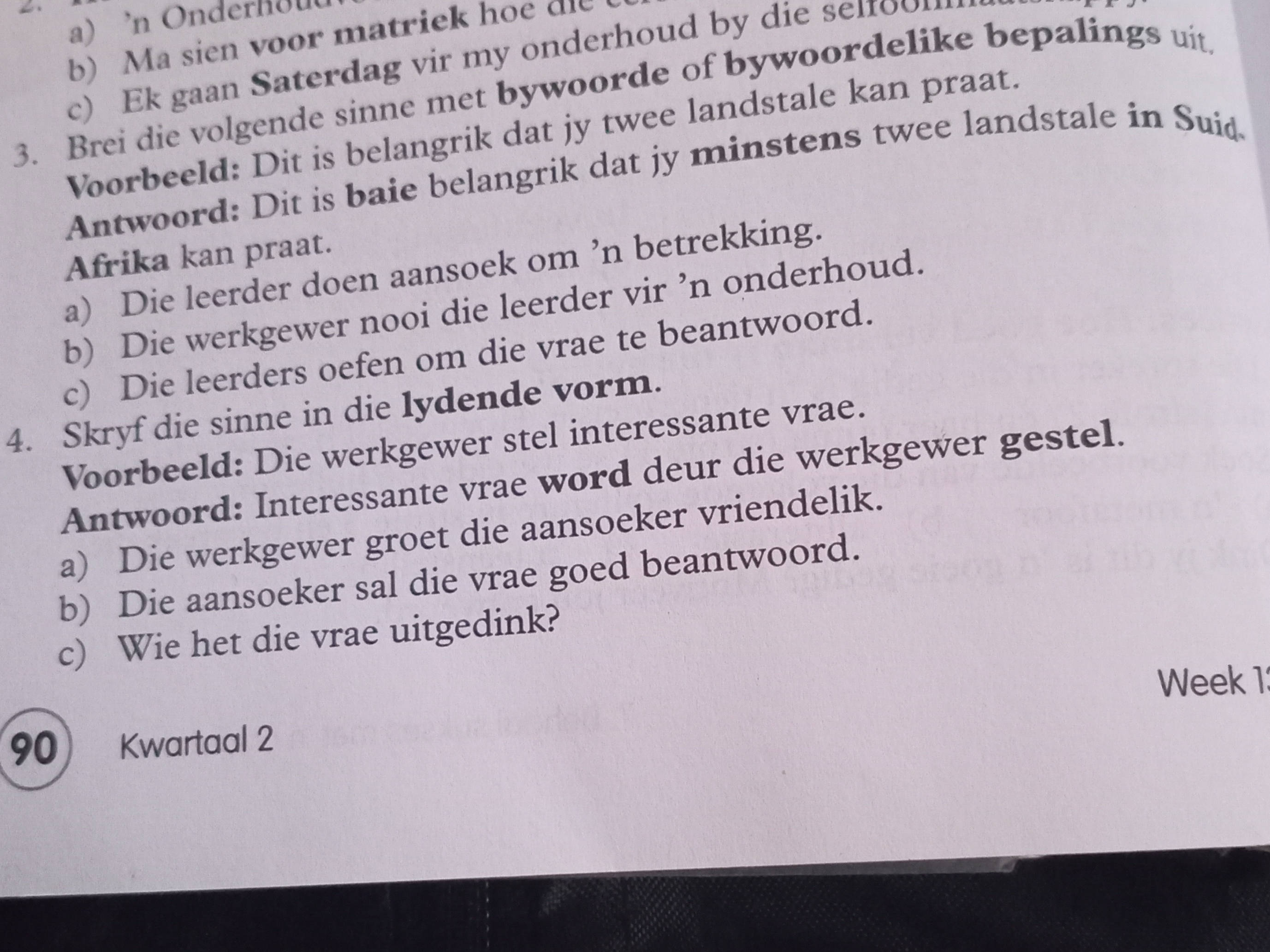 3. Brei die volgende sinne met bywoorde of | StudyX