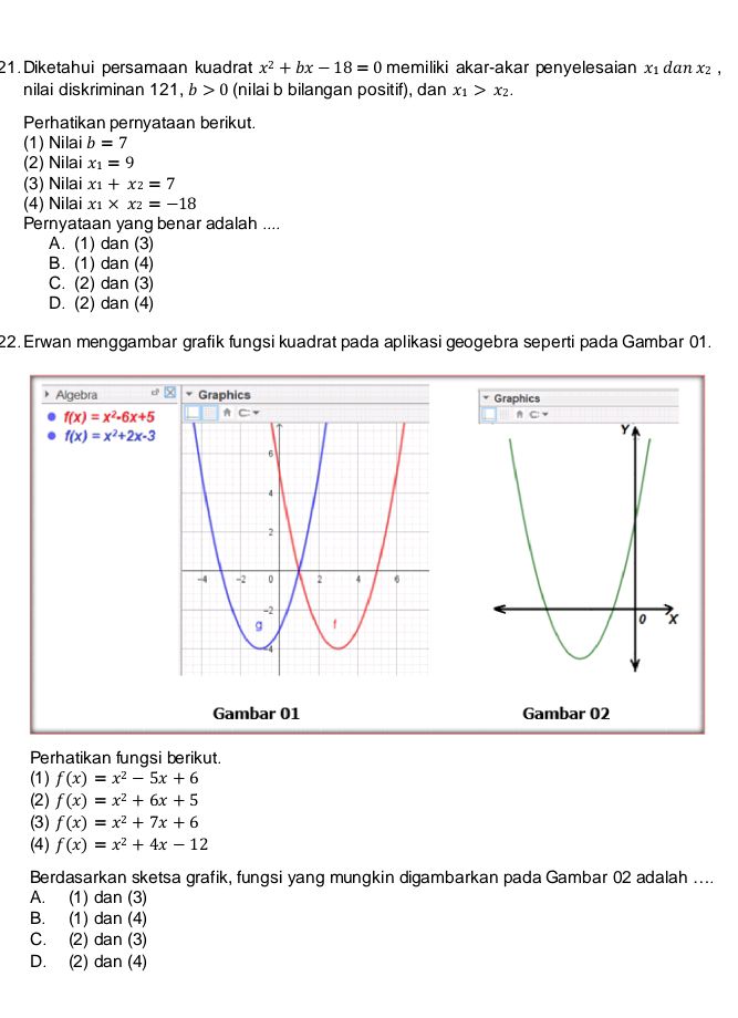 21. Diketahui persamaan kuadrat $x^2 + bx - | StudyX