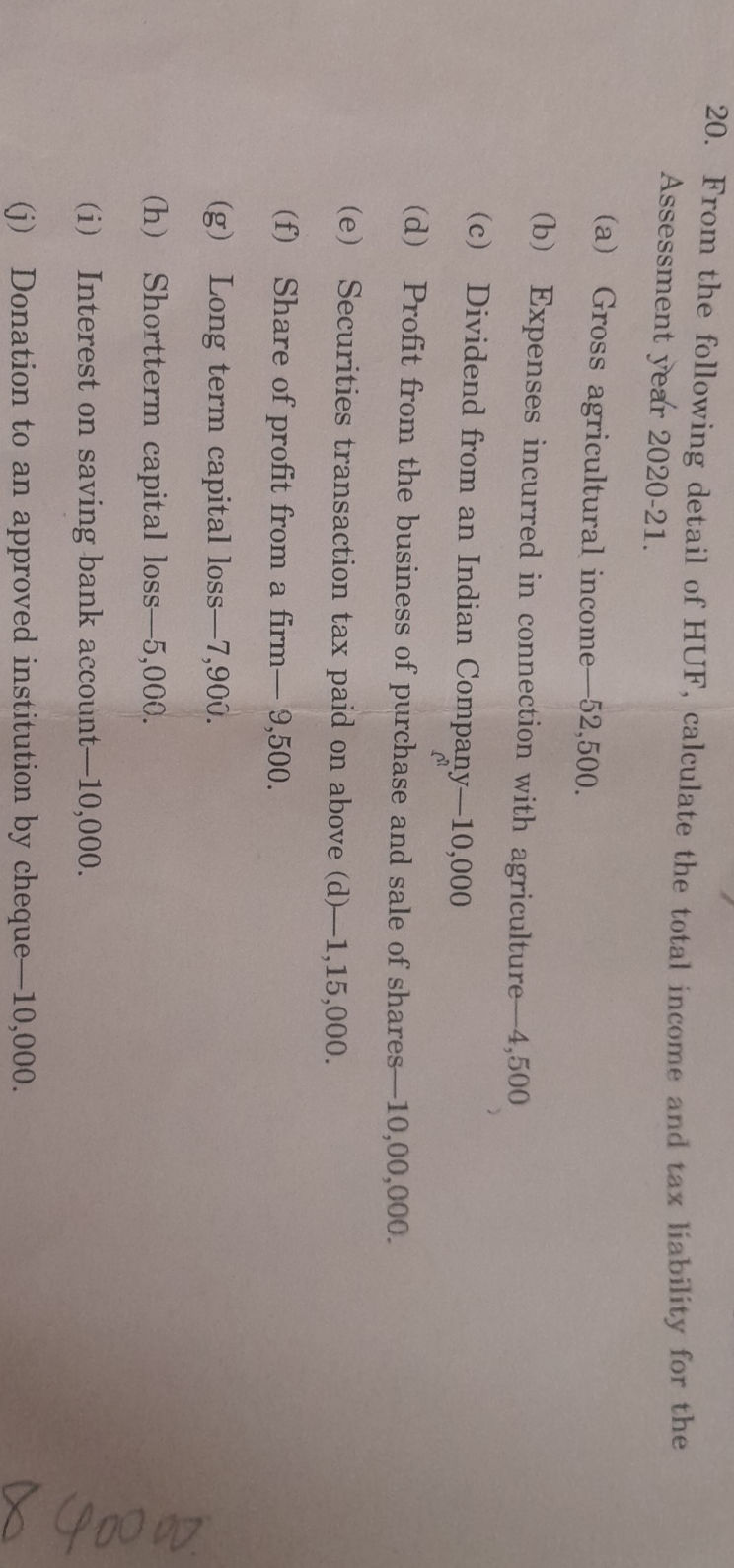 20. From the following detail of HUF, | StudyX