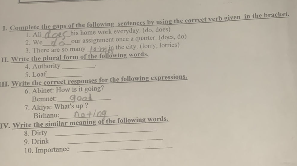 I. Complete the gaps of the following | StudyX