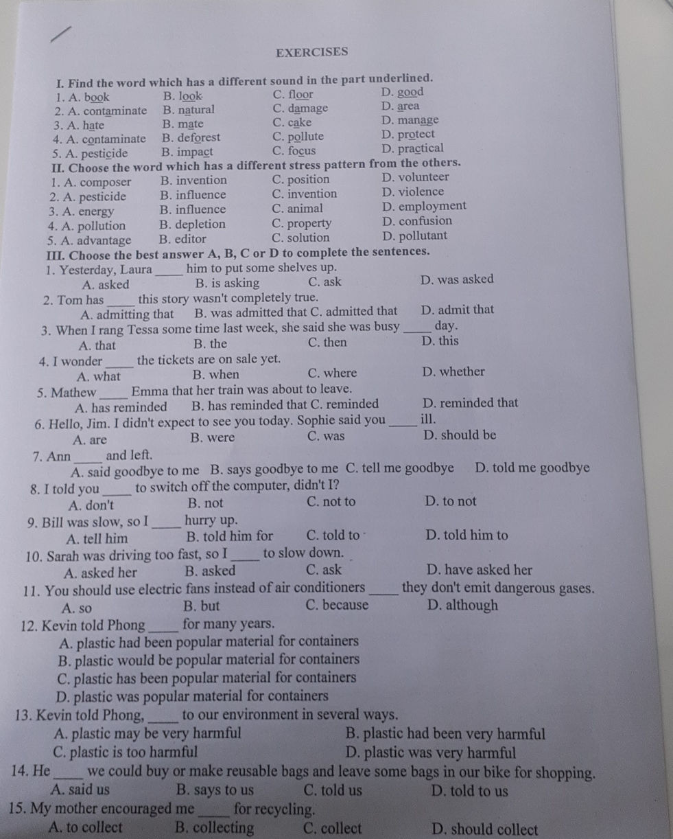 I. Find the word which has a different sound | StudyX