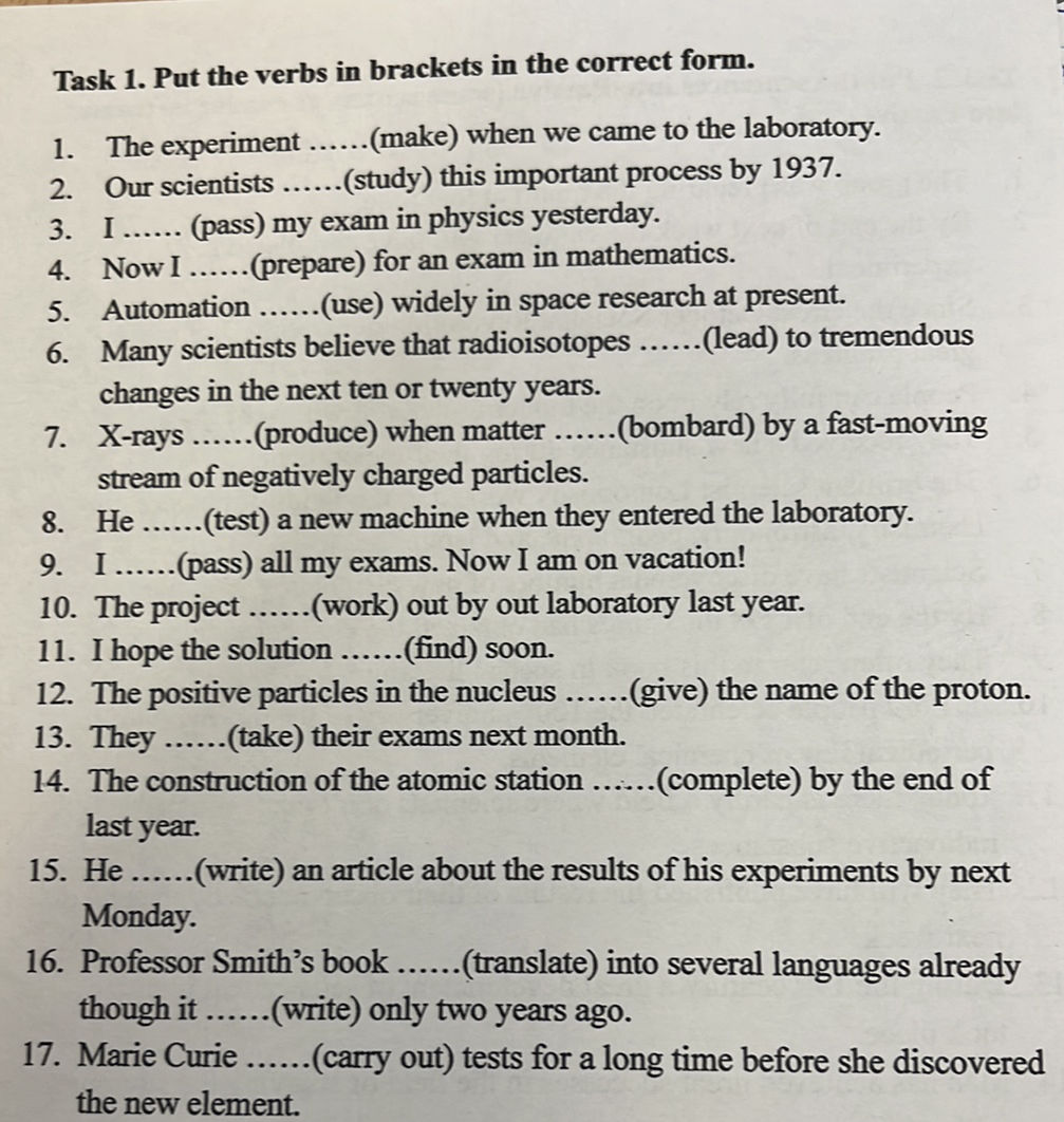 Task 1. Put the verbs in brackets in the | StudyX