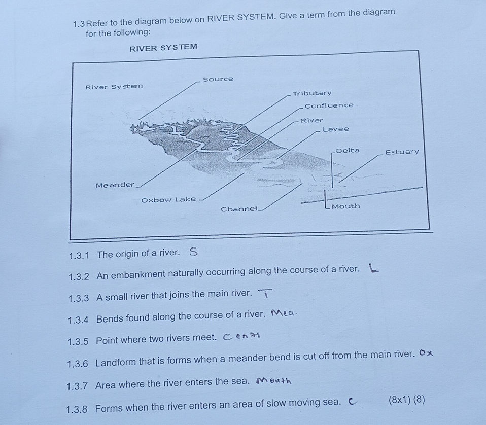 1.3 Refer to the diagram below on RIVER | StudyX