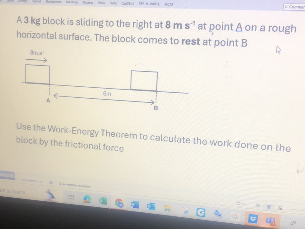 A 3 kg block is sliding to the right at 8 m | StudyX