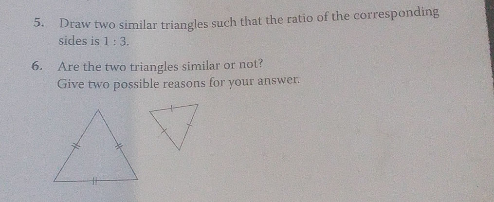 5. Draw two similar triangles such that the | StudyX