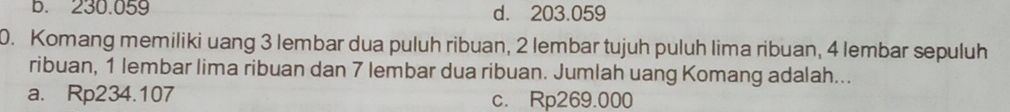 10. Komang memiliki uang 3 lembar dua puluh | StudyX