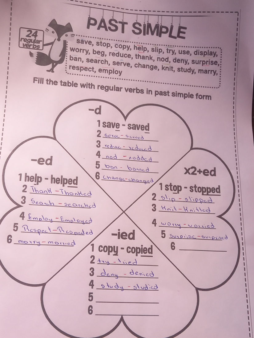 Fill the table with regular verbs in past | StudyX